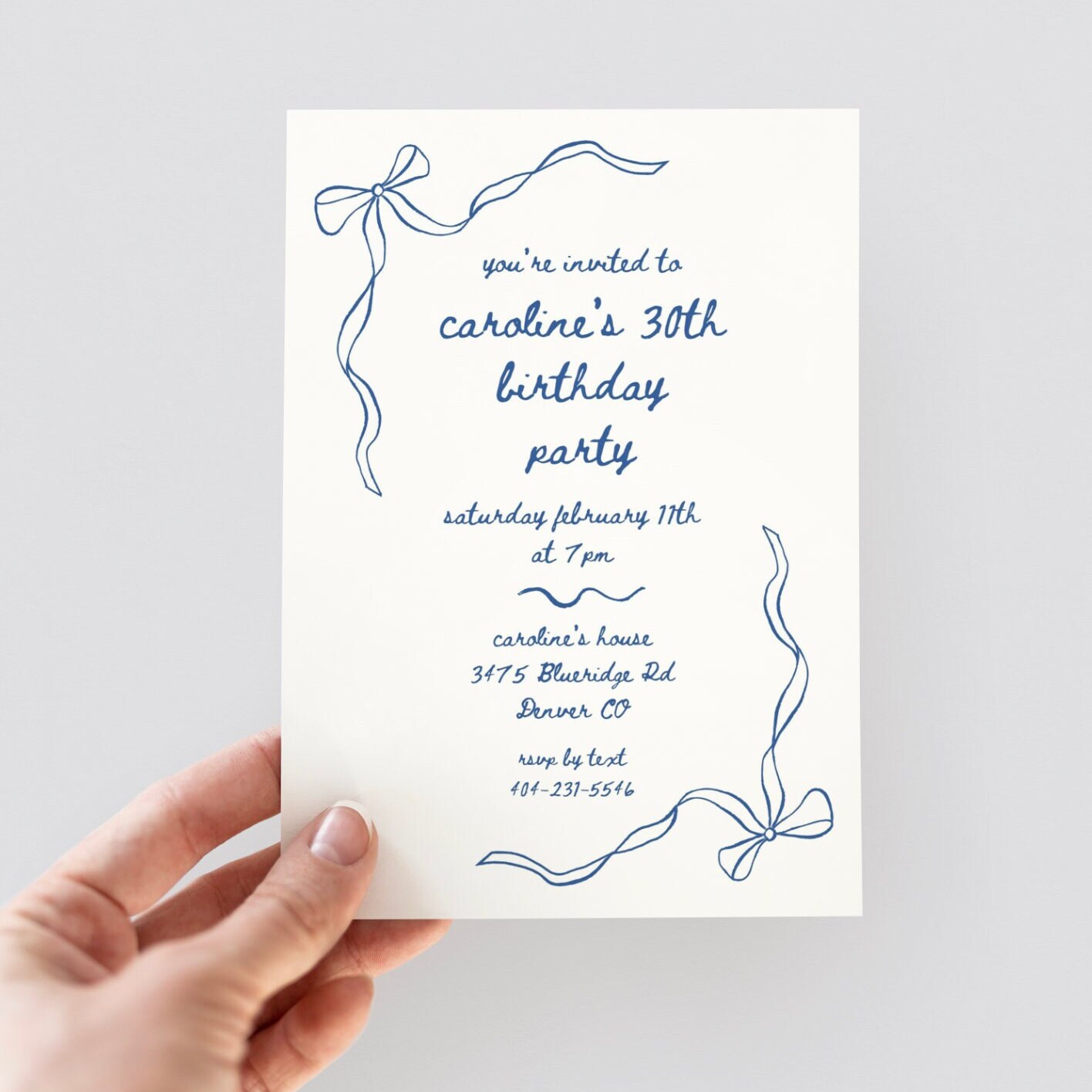 Bow Ribbon Invite Template, DIY Birthday Party Brunch Invitation ...