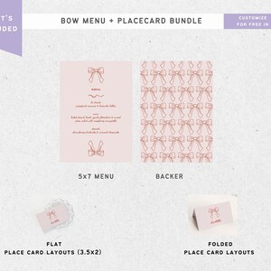 Galentine's Sweet Bow Menu & Placecard Template, DIY Pink Brunch Menu ...