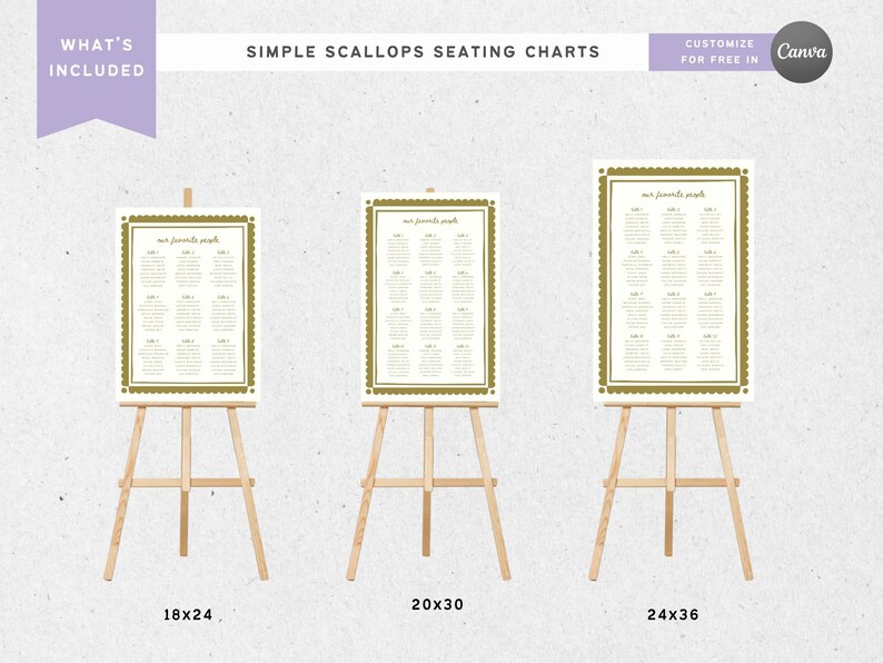 SEATING CHART Reception Signage Simple Scallops, Printable Wedding ...