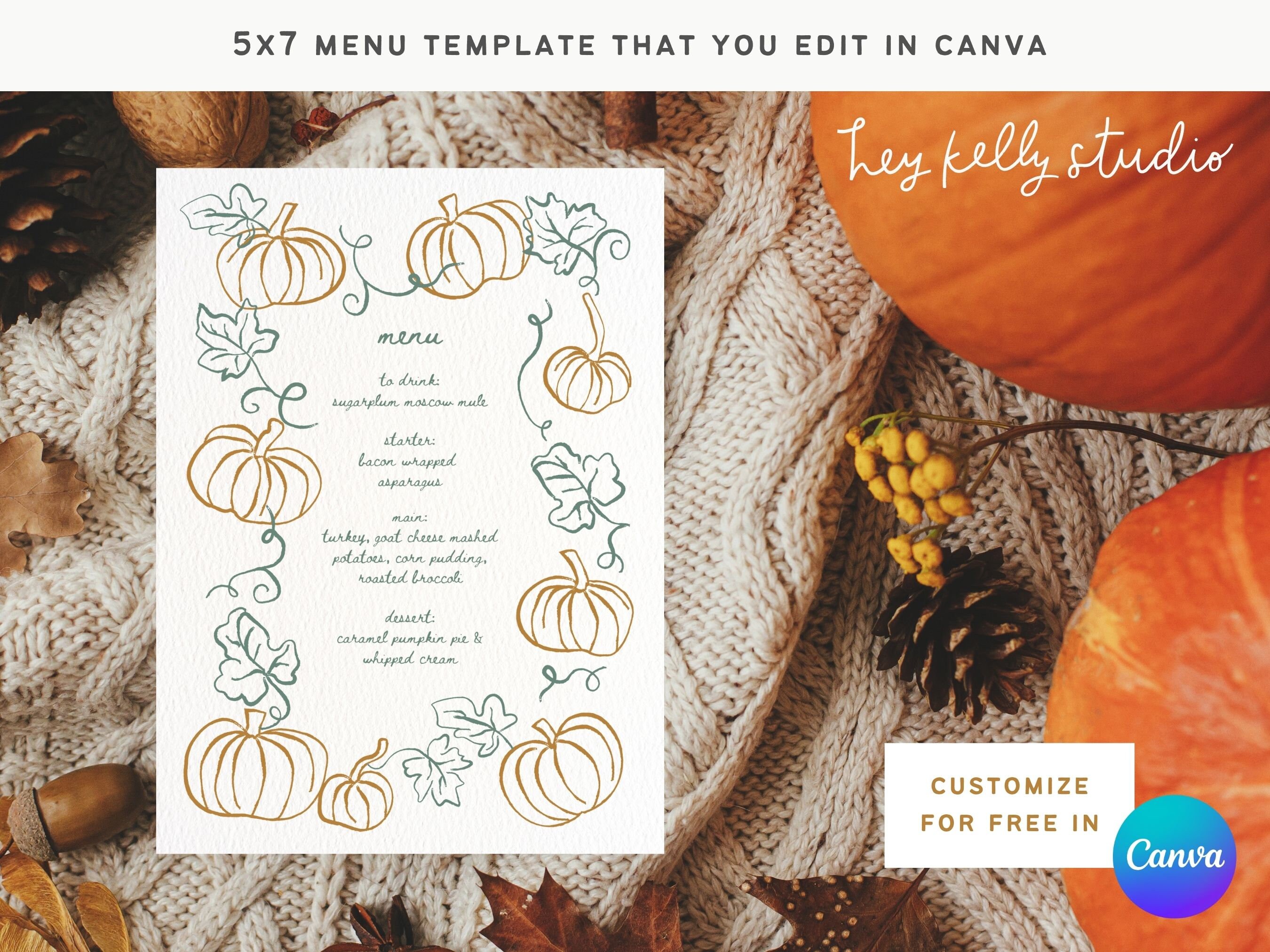 Friendsgiving Menu & Place Card Bundle, Fall Autumn Menu Template, Thanksgiving Menu Placecards ...