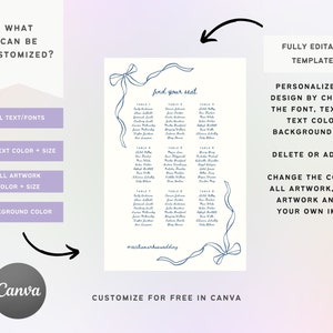 SEATING CHART Reception Signage Ribbon & Bow, Printable Wedding Table ...