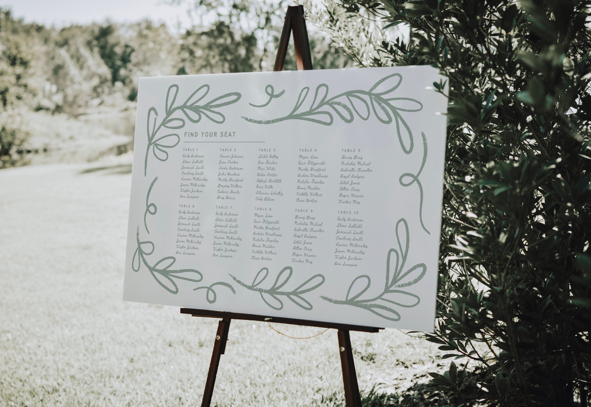 SEATING CHART Reception Signage Leafy Border, Printable Wedding Table ...