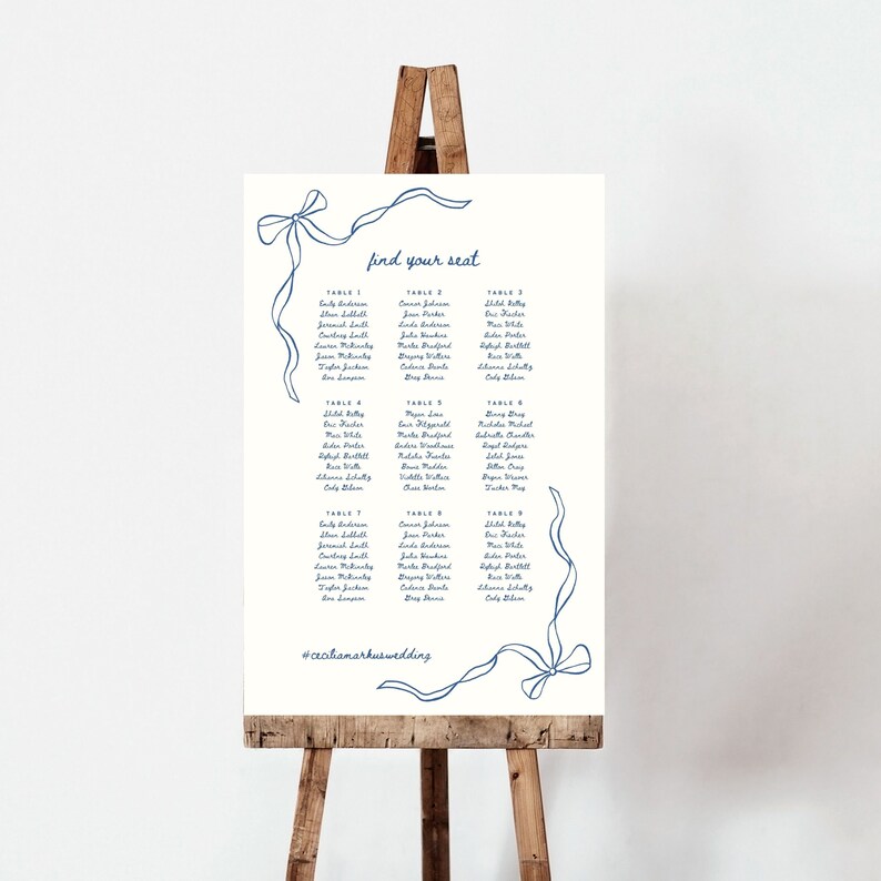 SEATING CHART Reception Signage Ribbon & Bow, Printable Wedding Table ...