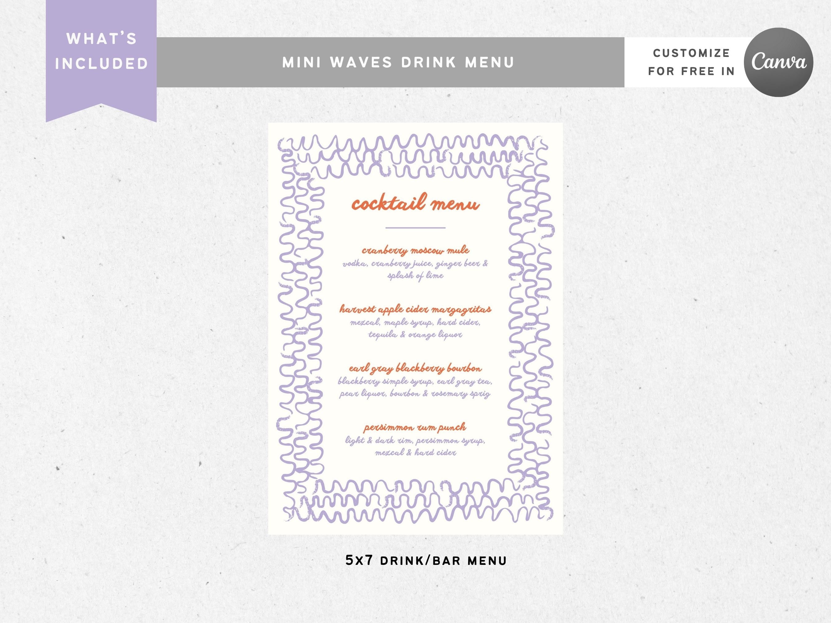 Hand Drawn Mini Wavy Border Drink Cocktail Menu, Drink Menu Template ...