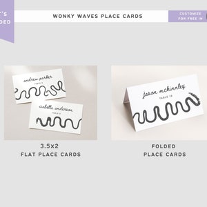 PLACE CARDS Wonky Wave Border, Minimal Modern Printable Placecards ...