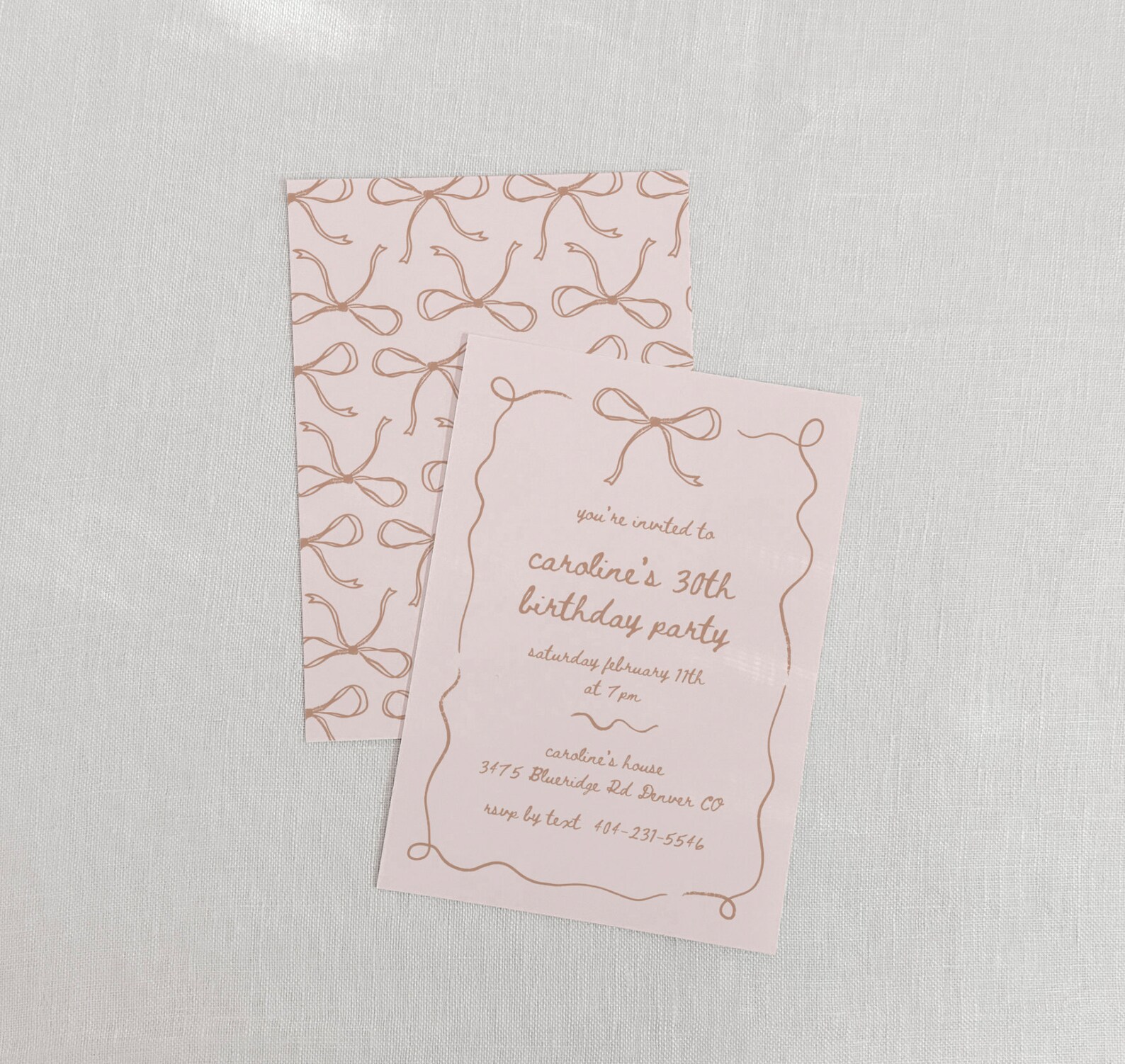 Hand-drawn Bow Ribbon Invite Template, DIY Birthday Party Brunch ...