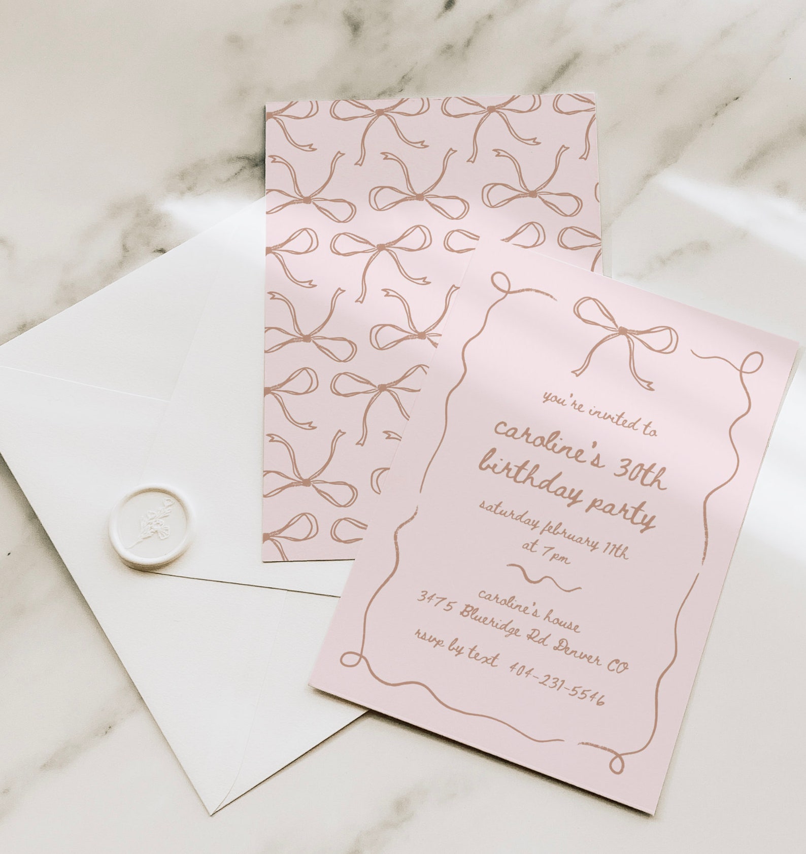 Hand-drawn Bow Ribbon Invite Template, DIY Birthday Party Brunch ...