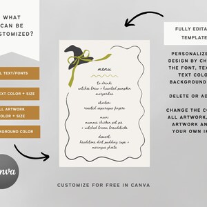Witches Hat With Bow Menu Template Bundle, Editable Dinner Party Menu ...