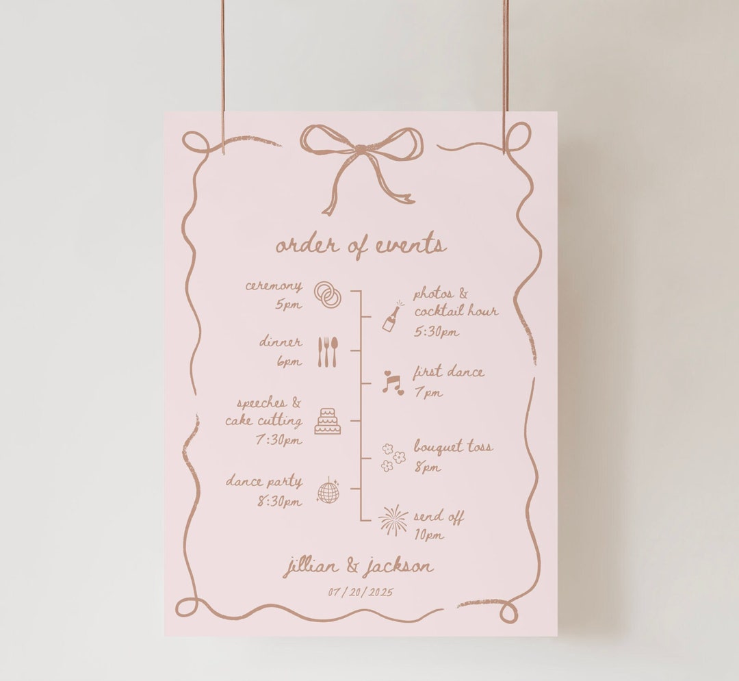 ORDER OF EVENTS - Reception Signage Hand-drawn Sweet Bow, Printable ...