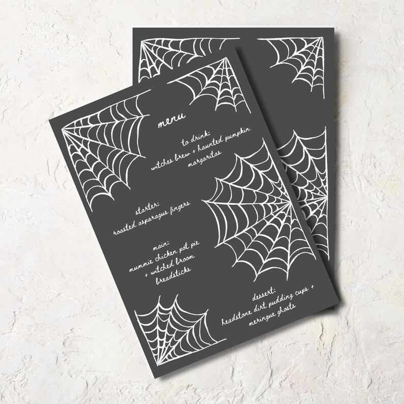 Spooky Spider Web Menu Template Bundle, Editable Dinner Party Menu ...
