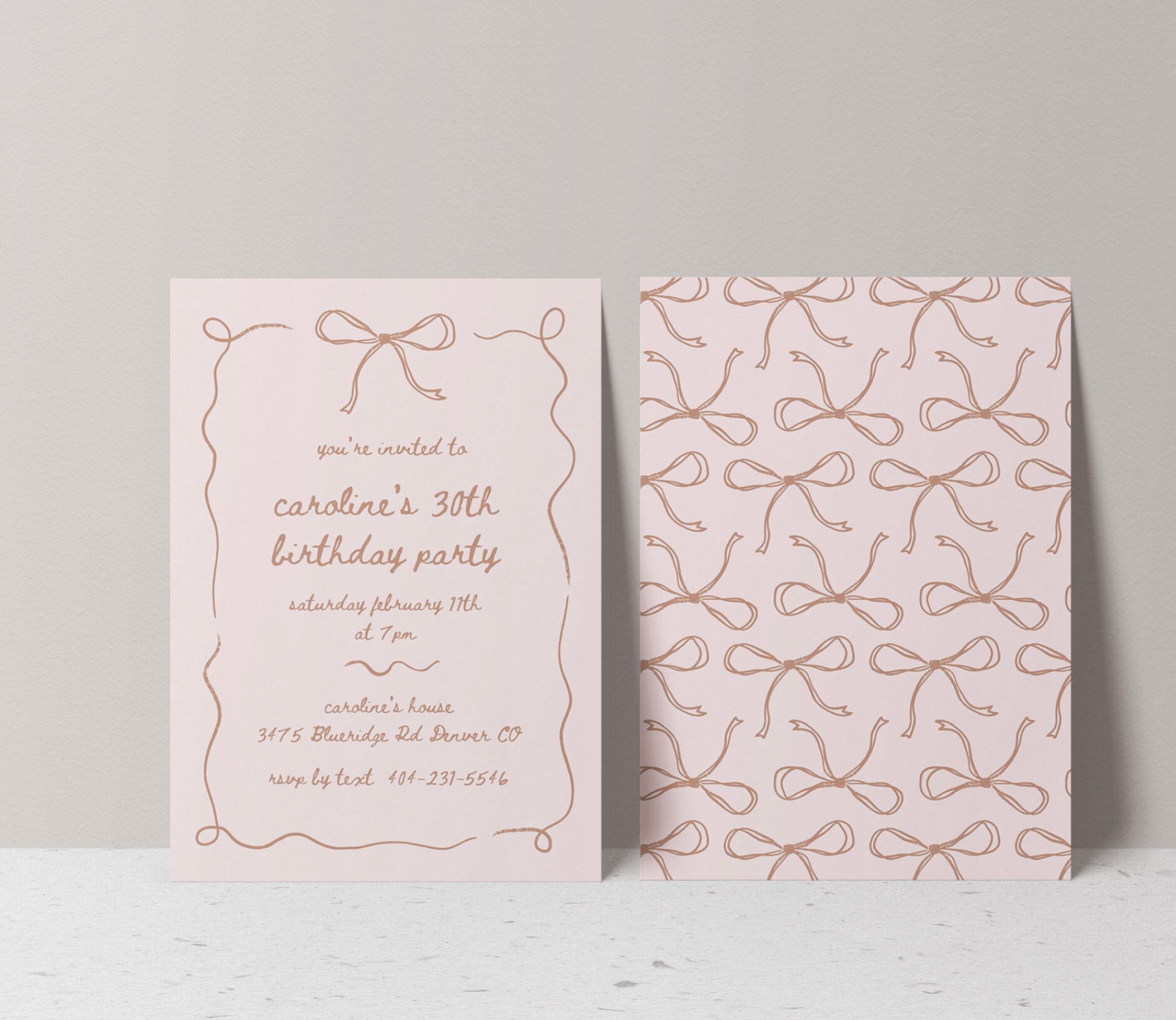 Hand-drawn Bow Ribbon Invite Template, DIY Birthday Party Brunch ...