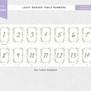 Reception Table Numbers Leafy Border, Wedding Table Template, Seating ...