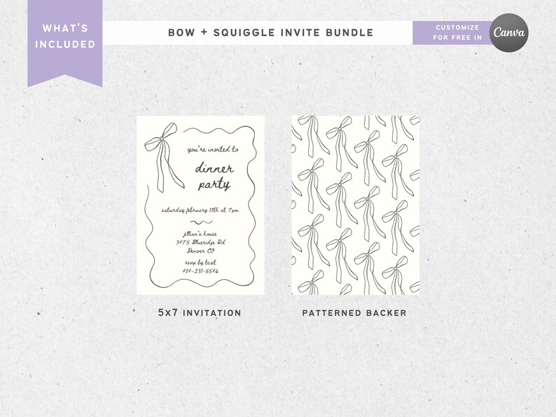 Bow Ribbon Squiggle Invite Template, DIY Birthday Party Brunch ...