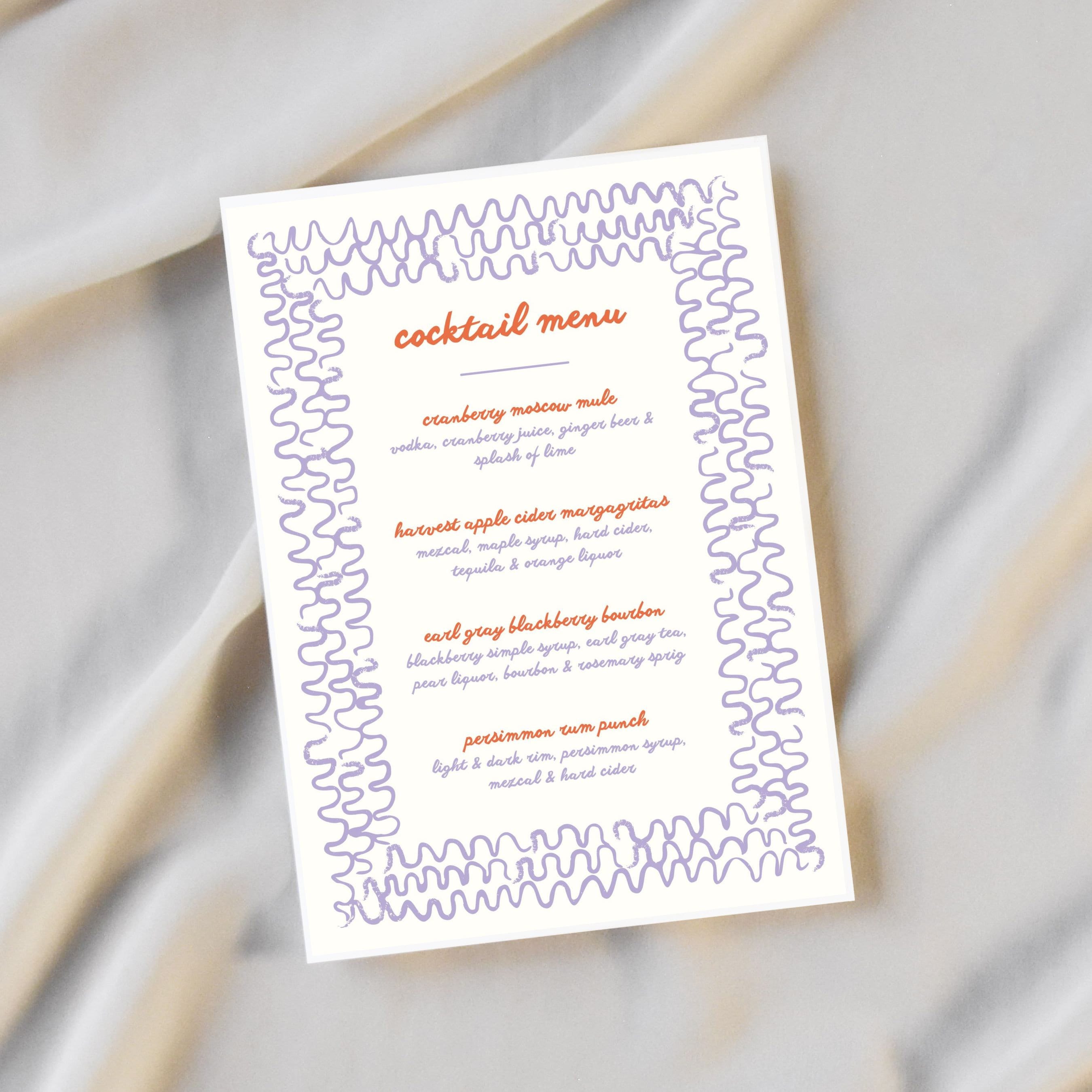Hand Drawn Mini Wavy Border Drink Cocktail Menu Drink Menu - Etsy