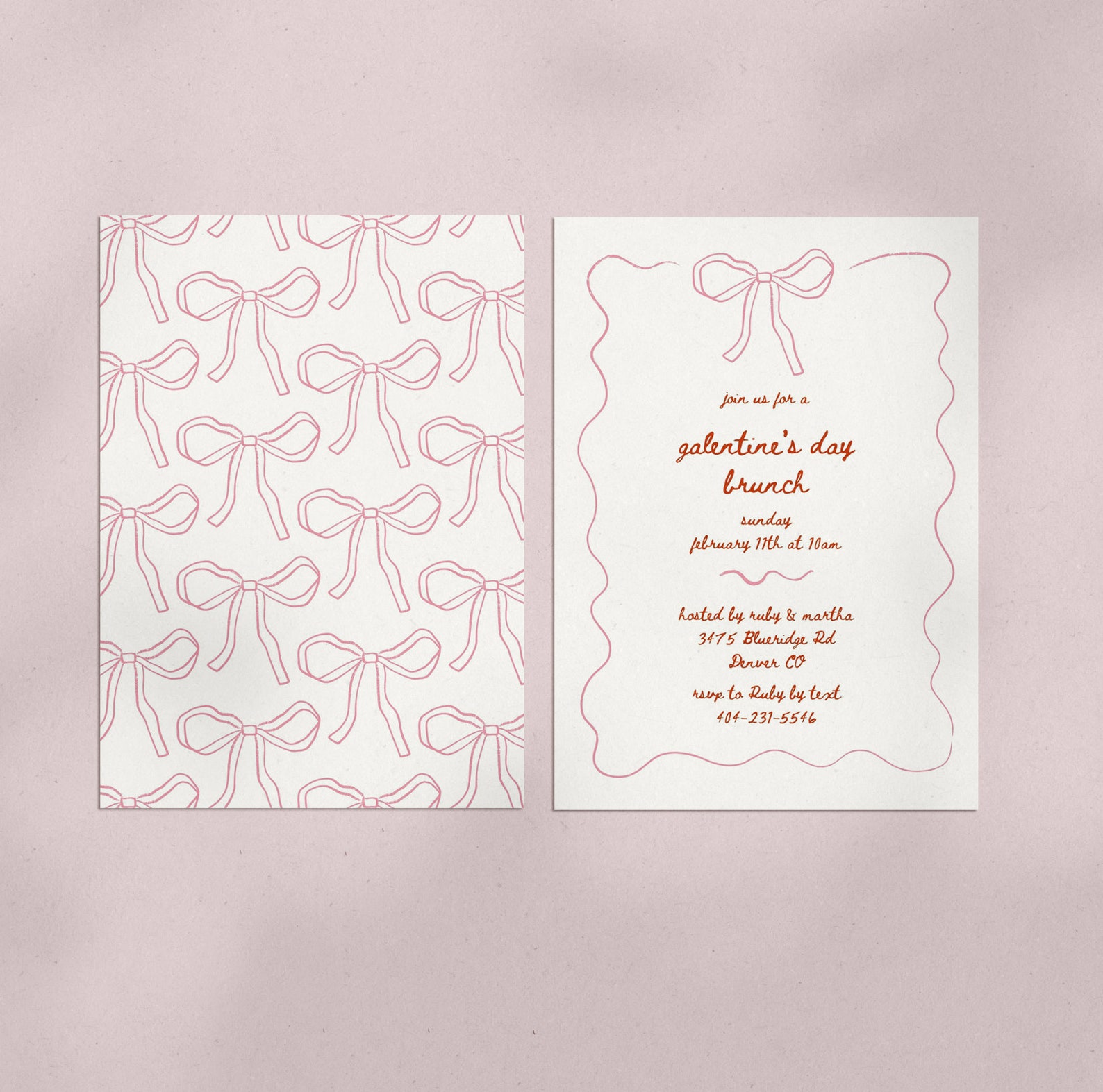 Galentine's Bow Squiggle Invite Template, DIY Valentine's Brunch ...