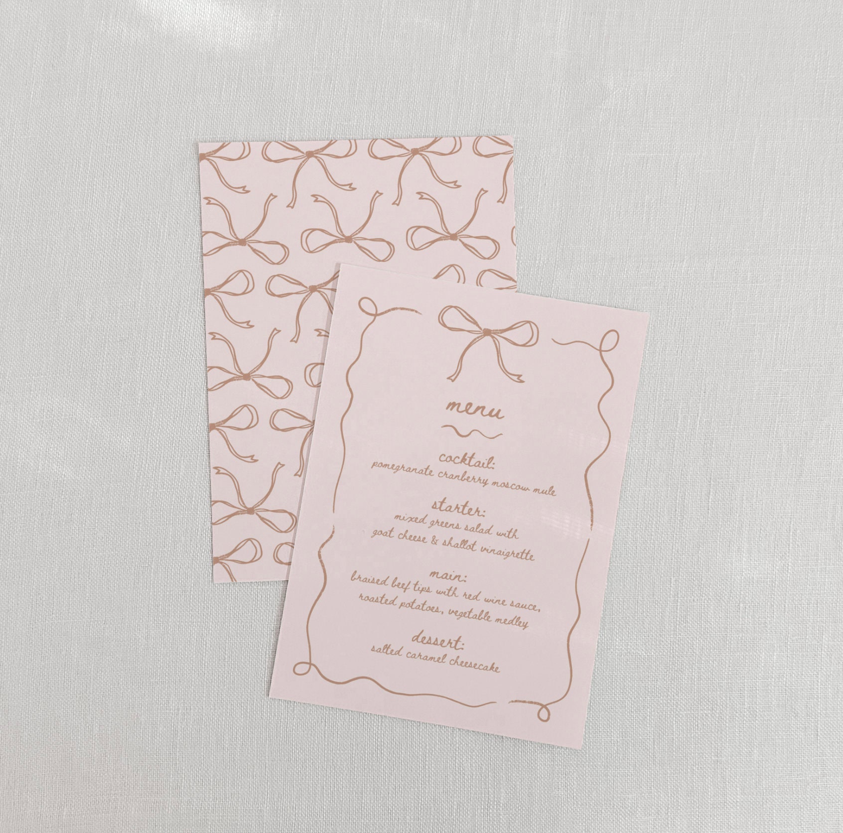Sweet Bow Menu & Placecard Template, DIY Bow Brunch Menu, Wedding Menu, Hand-drawn Ribbon Bow ...