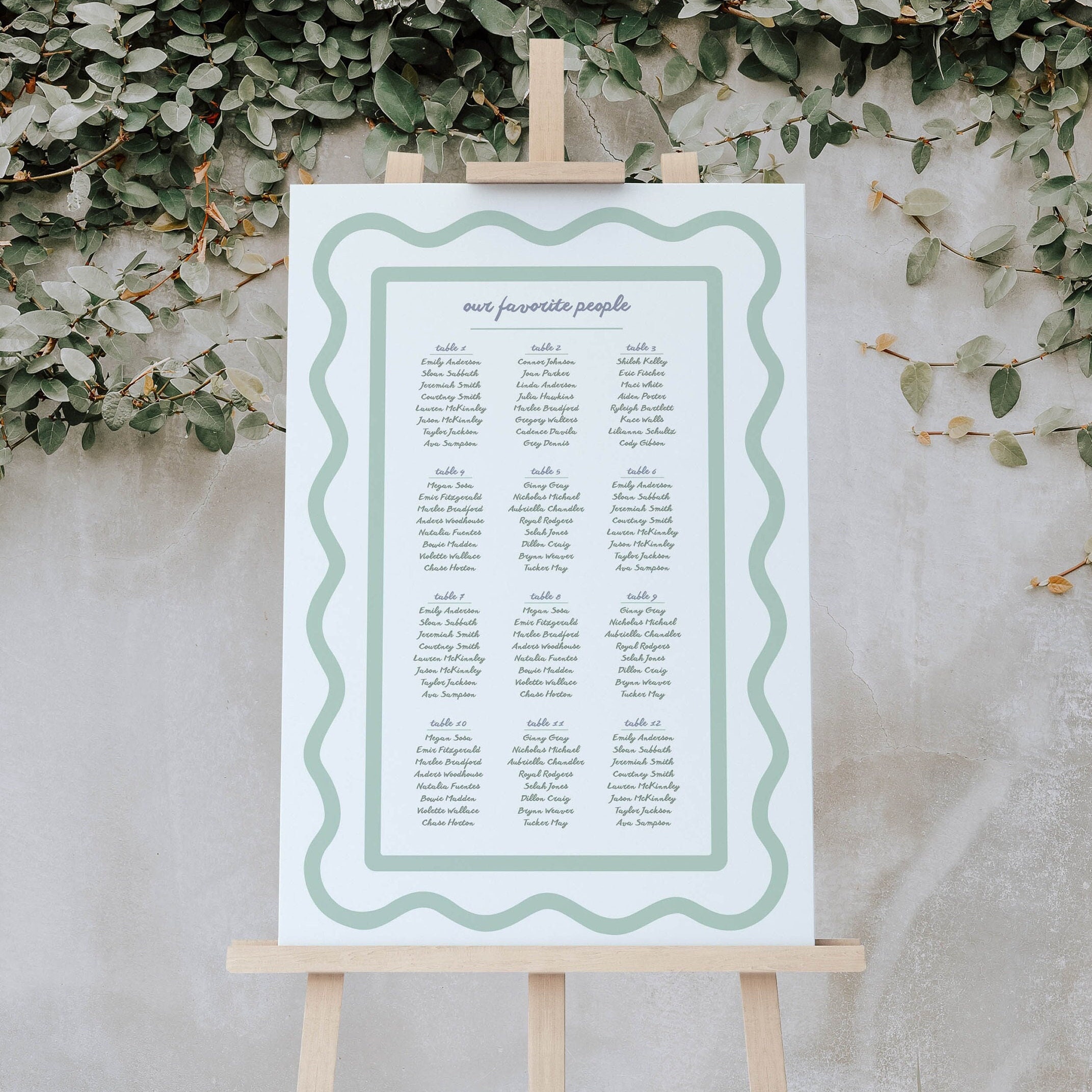 SEATING CHART Reception Signage Simple Waves Border Printable - Etsy