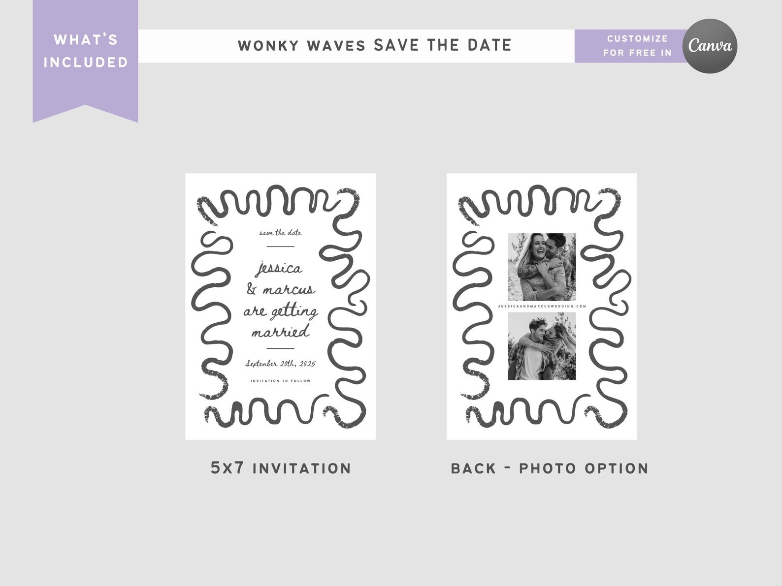SAVE the DATE Wonky Waves Black and White, Hand Drawn Wavy Border ...