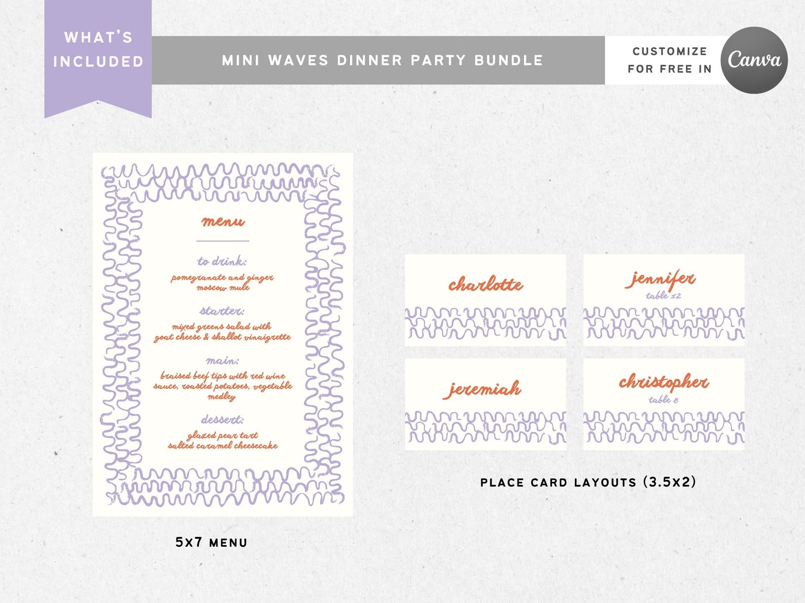 Hand Drawn Mini Wavy Border Dinner Party Menu Rehearsal - Etsy
