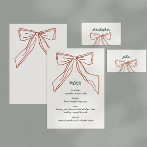 Big Bow Menu & Placecard Template, DIY Dinner Party Invitation, Hand ...