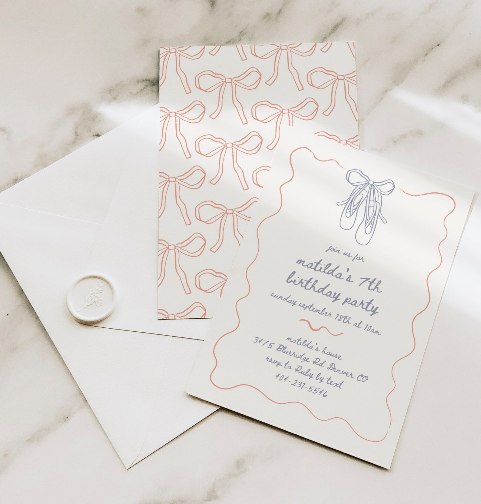 Hand-drawn Ballet Shoe Squiggle Invite Menu & Placecard Template, DIY ...