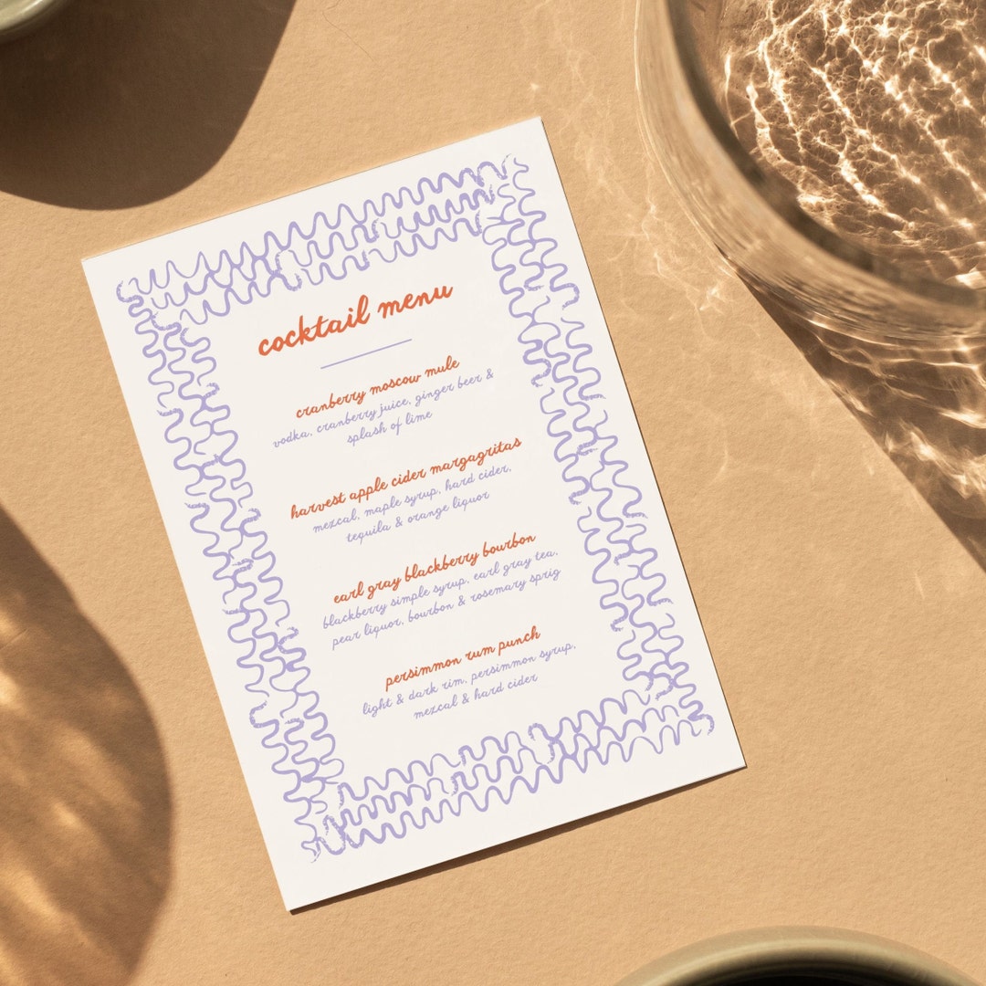Hand Drawn Mini Wavy Border Drink Cocktail Menu, Drink Menu Template ...