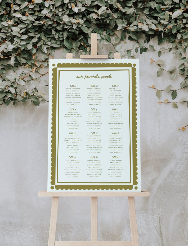 SEATING CHART Reception Signage Simple Scallops, Printable Wedding ...