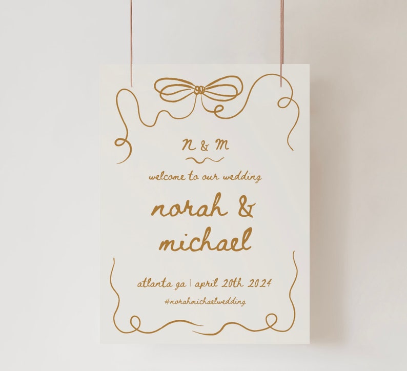 Welcome Party Sign - Swirly Ribbon Bow Template, DIY Birthday Party ...