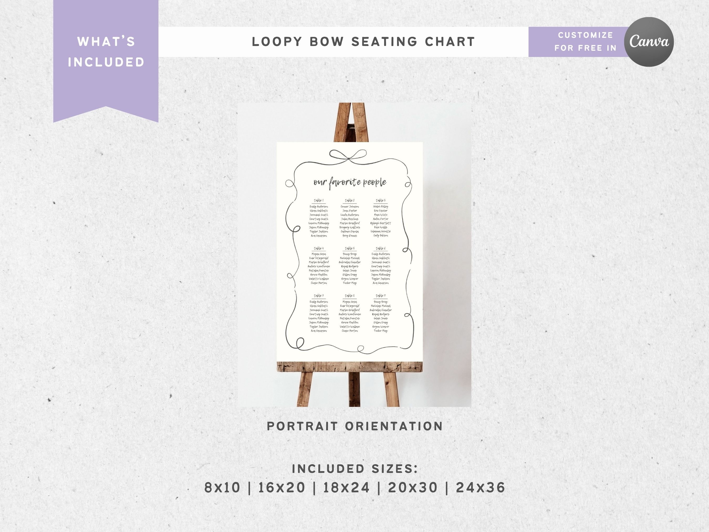 SEATING CHART Reception Signage Loopy Ribbon Bow, Printable Wedding ...