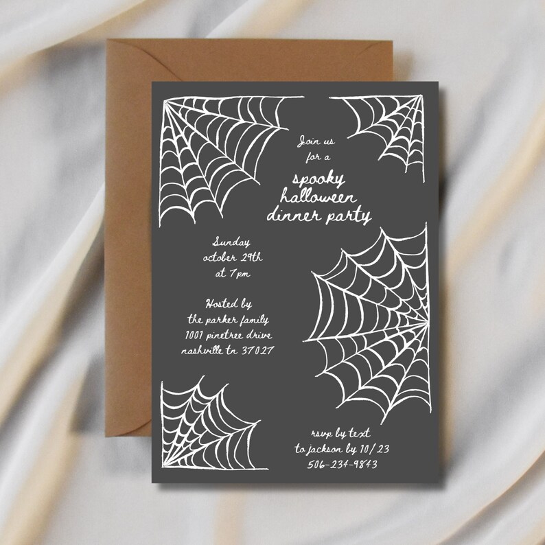 Spooky Spider Web Invitation Template, Editable Dinner Party Invite ...