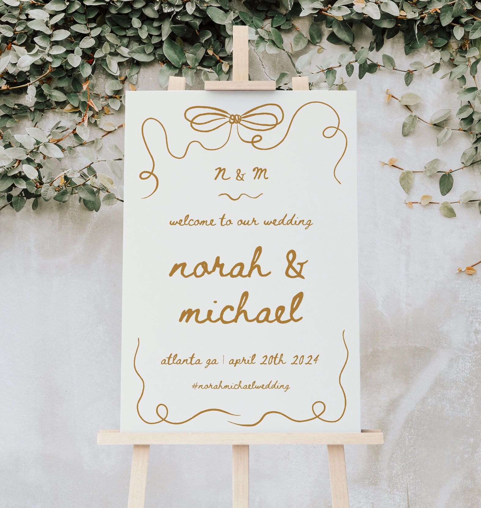 Welcome Party Sign - Swirly Ribbon Bow Template, DIY Birthday Party ...