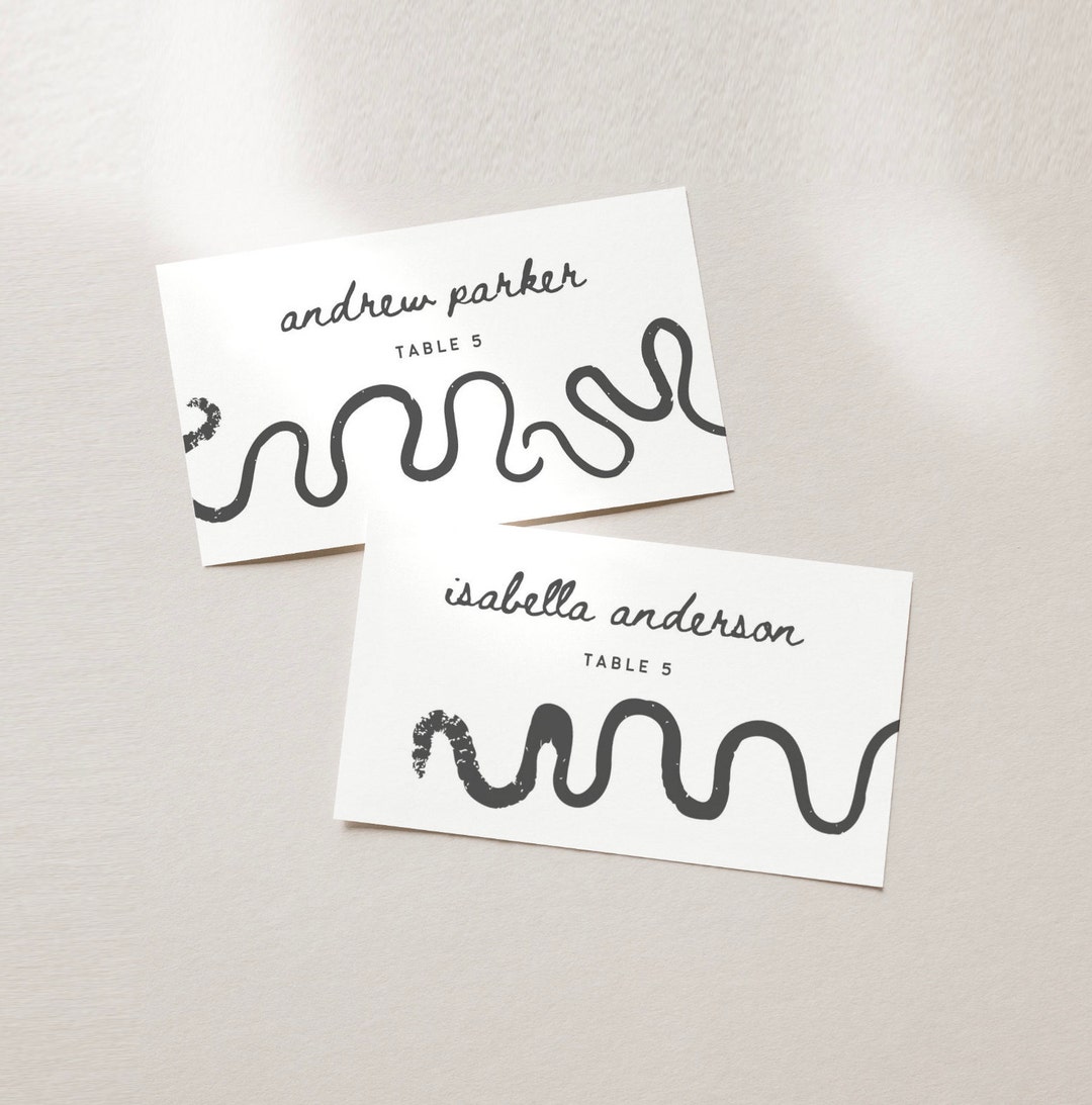 PLACE CARDS Wonky Wave Border, Minimal Modern Printable Placecards ...