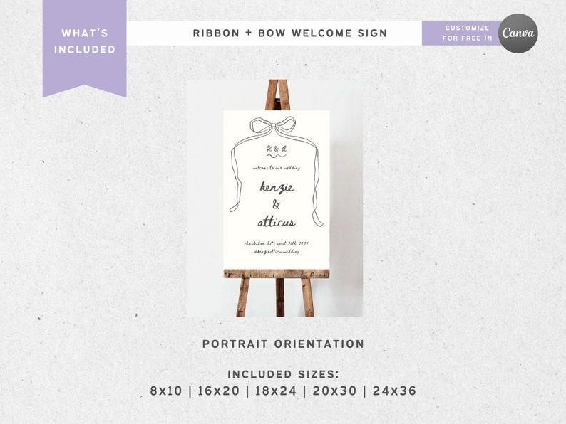 Welcome Party Sign - Sweet Bow Ribbon Template, DIY Birthday Party ...