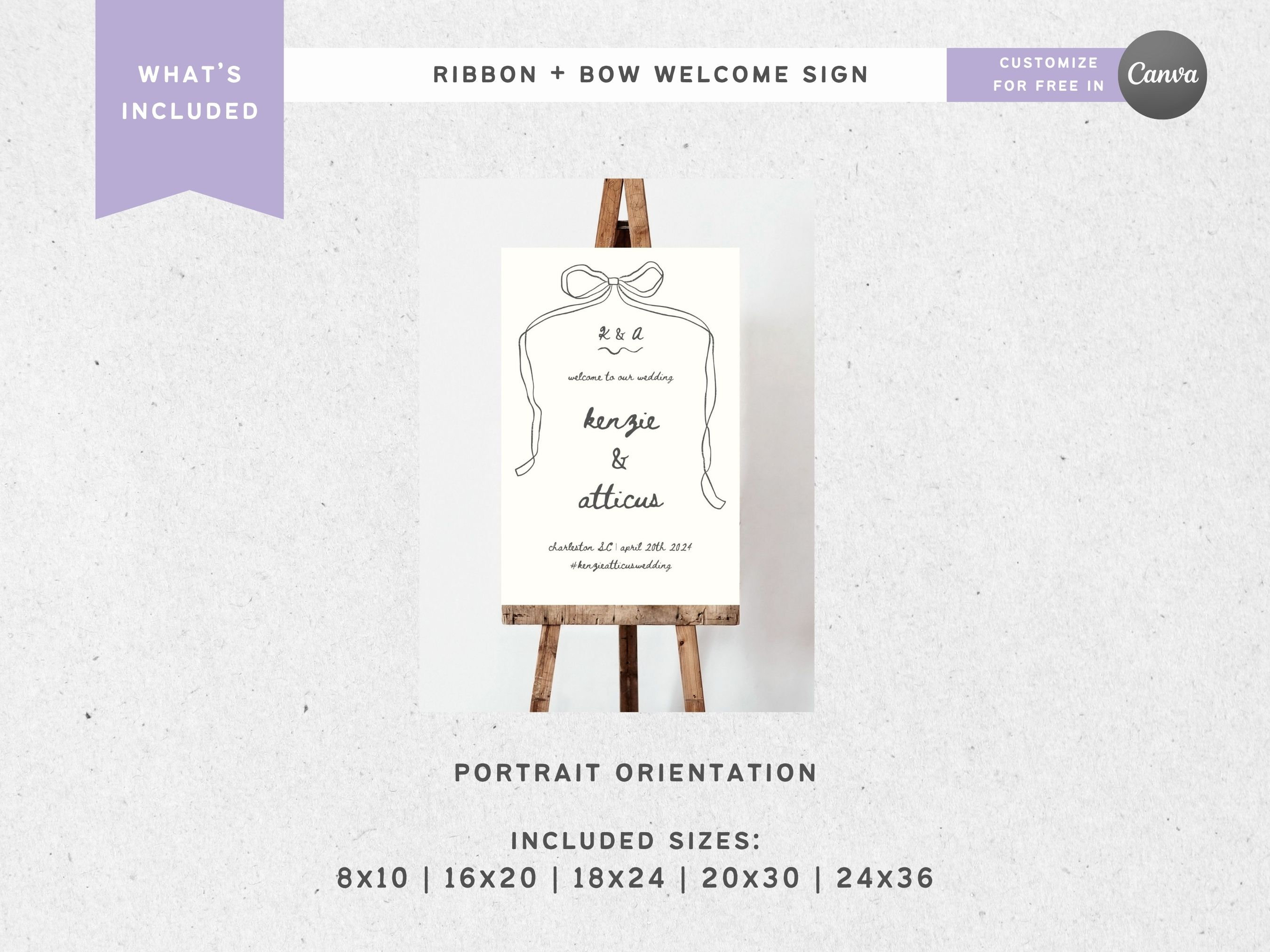 Welcome Party Sign Sweet Bow Ribbon Template, DIY Birthday Party Board ...