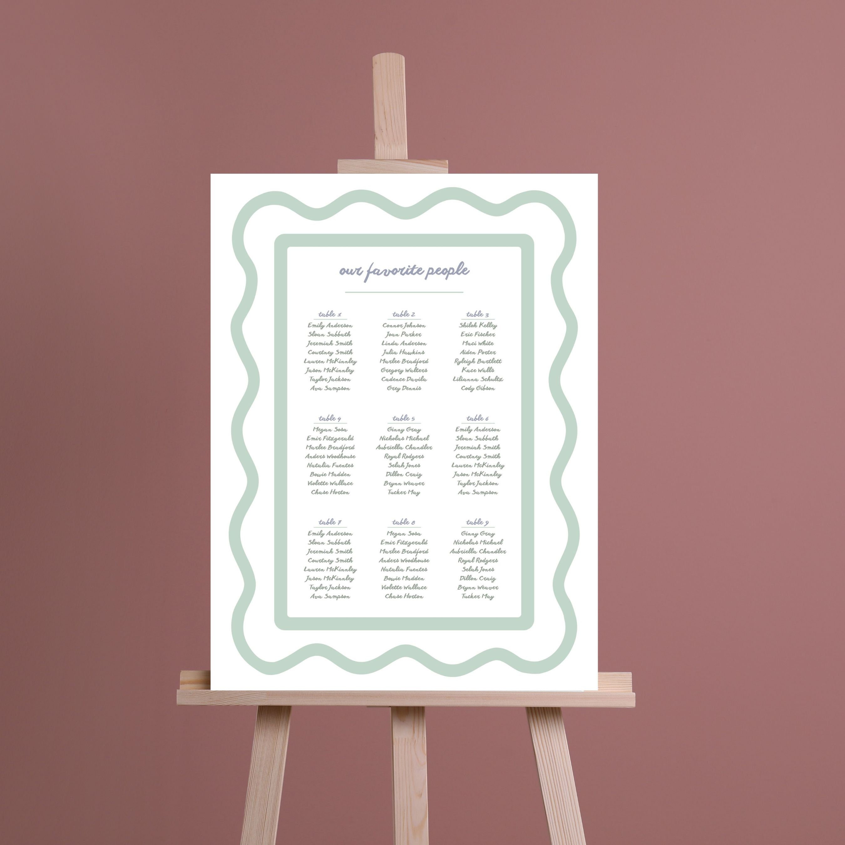 SEATING CHART Reception Signage Simple Waves Border Printable - Etsy