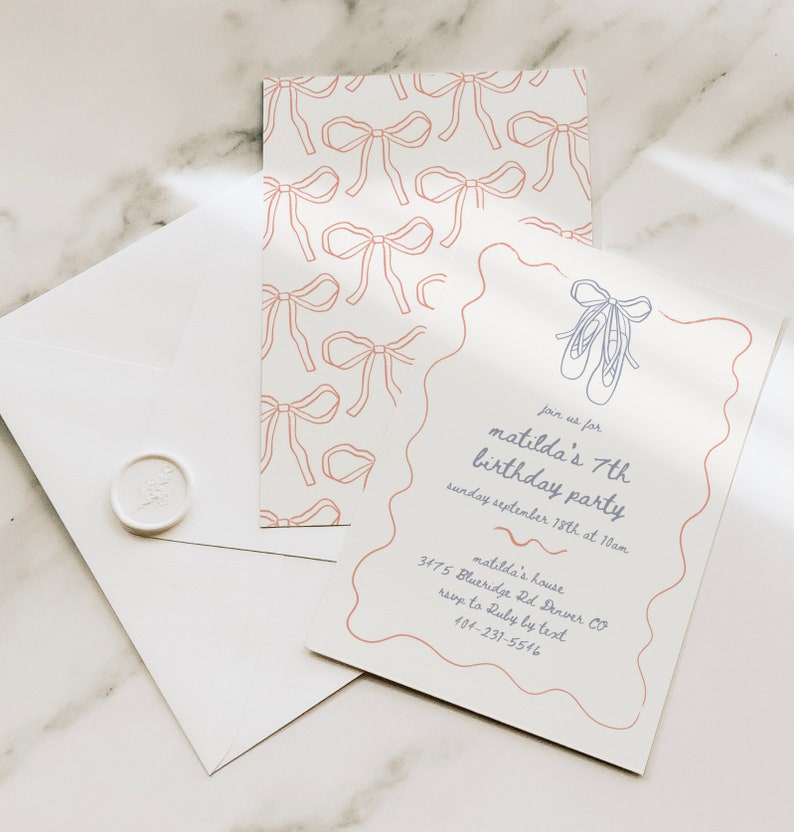 Hand-drawn Ballet Shoe Squiggle Invite Template, DIY Birthday Party ...