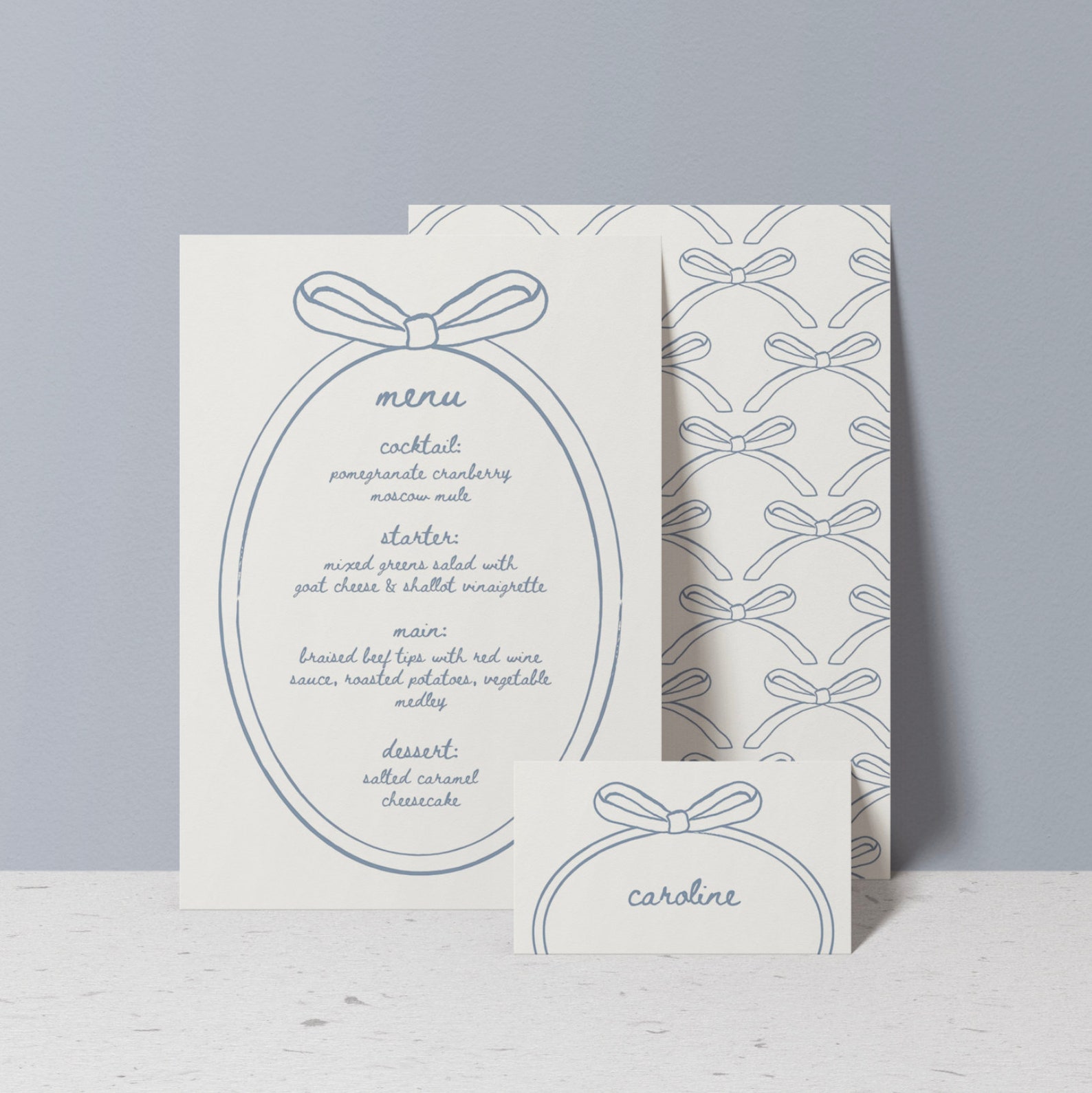 Bow Ribbon Menu & Placecard Template, DIY Bow Brunch Menu, Wedding Menu ...