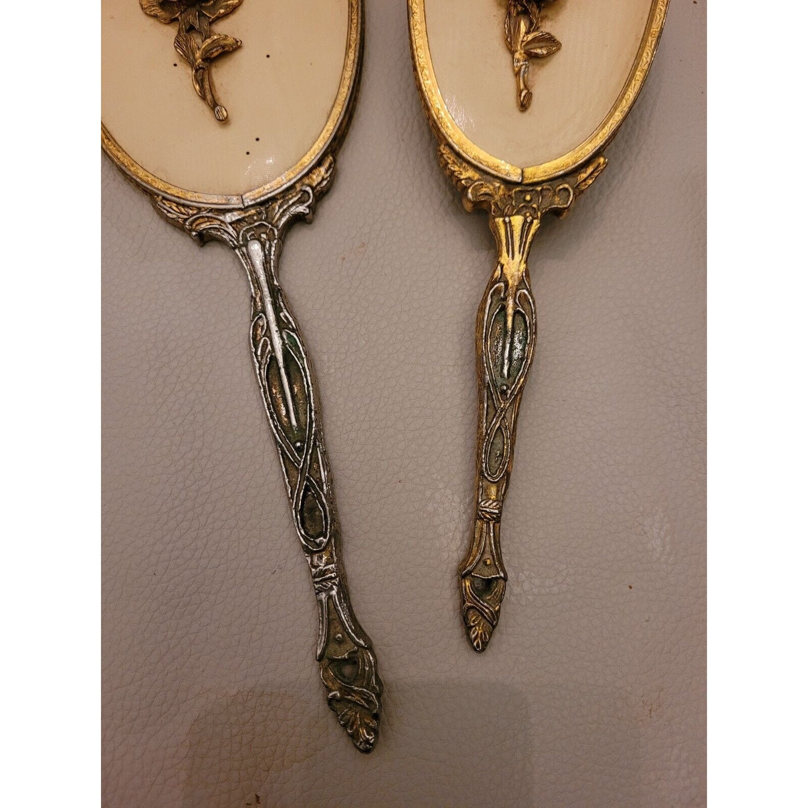 Vintage Roses Hand Held Mirror & Brush Set 24k Gold Plated Stylebuilt ...