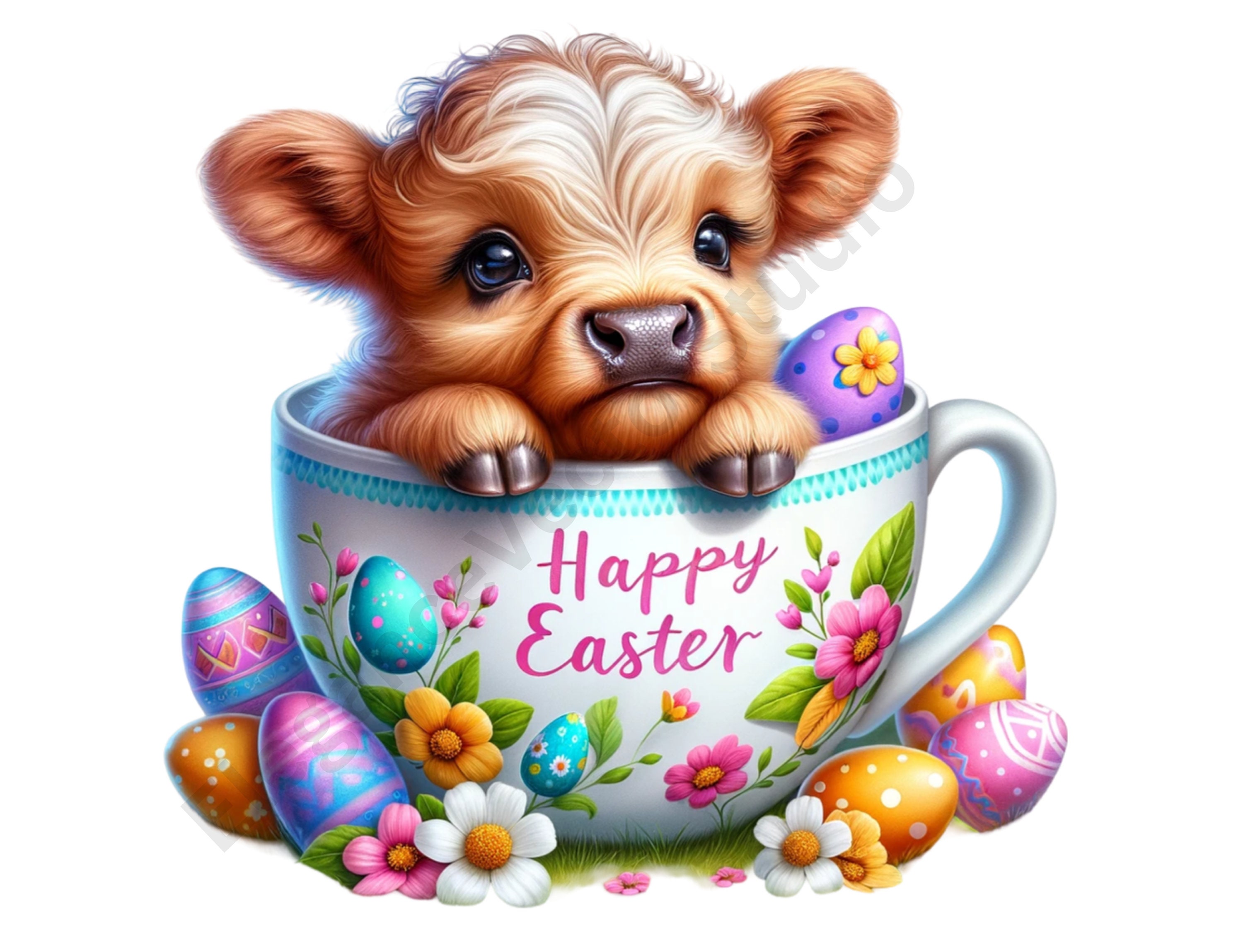 Easter Highland Cow Clipart Bundle 34 Transparent Background PNG Images ...