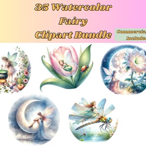 Watercolor Fairy Clipart Bundle PNG, Fairy Clipart Print Sublimation ...