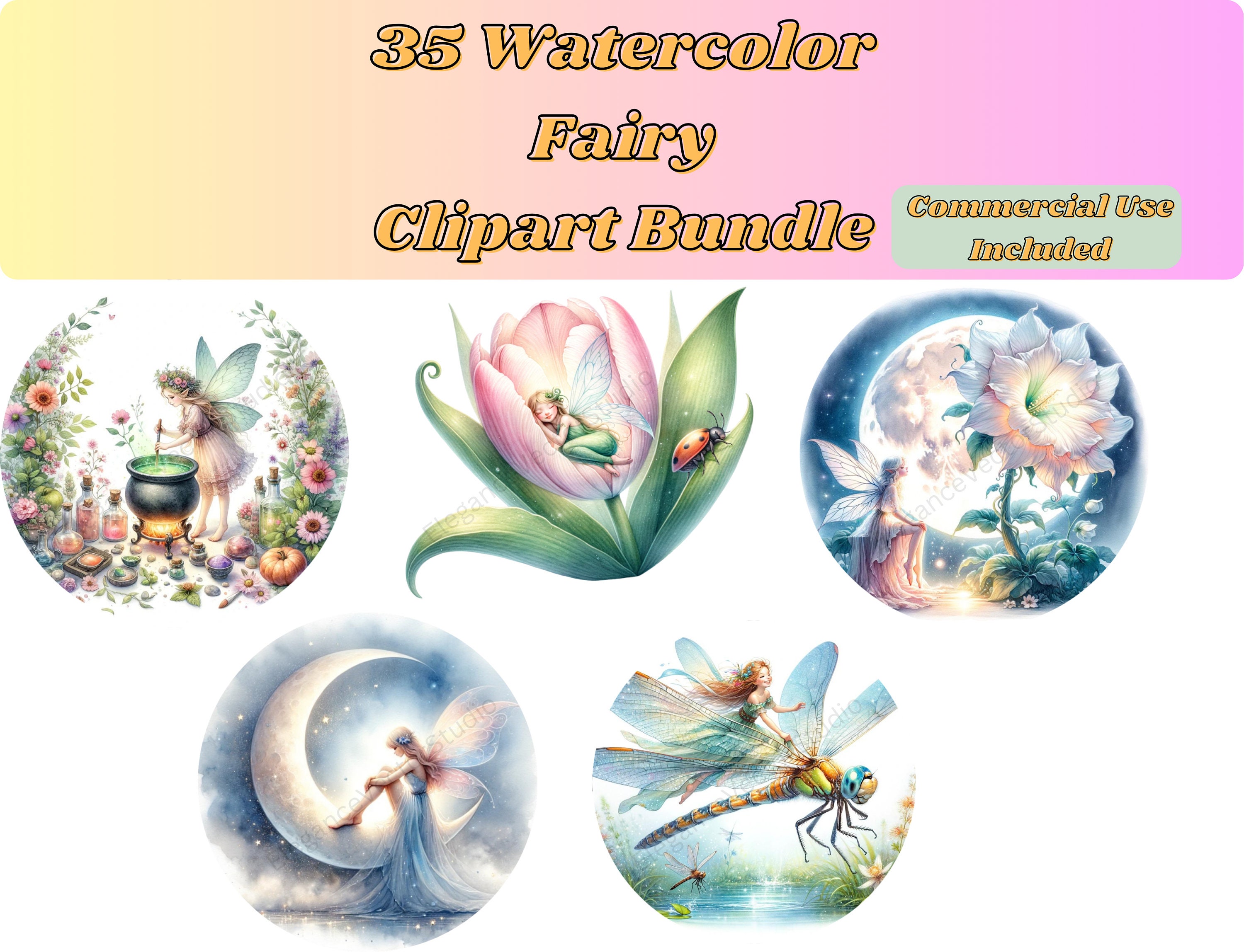 Watercolor Fairy Clipart Bundle PNG, Fairy Clipart Print Sublimation ...