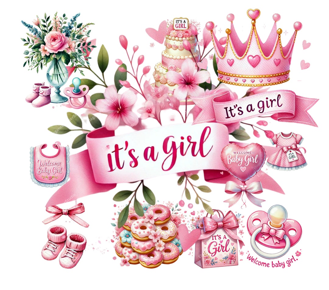 Baby Shower Girl Clipart Bundle: Pink PNG Graphics (commercial Use) - Etsy