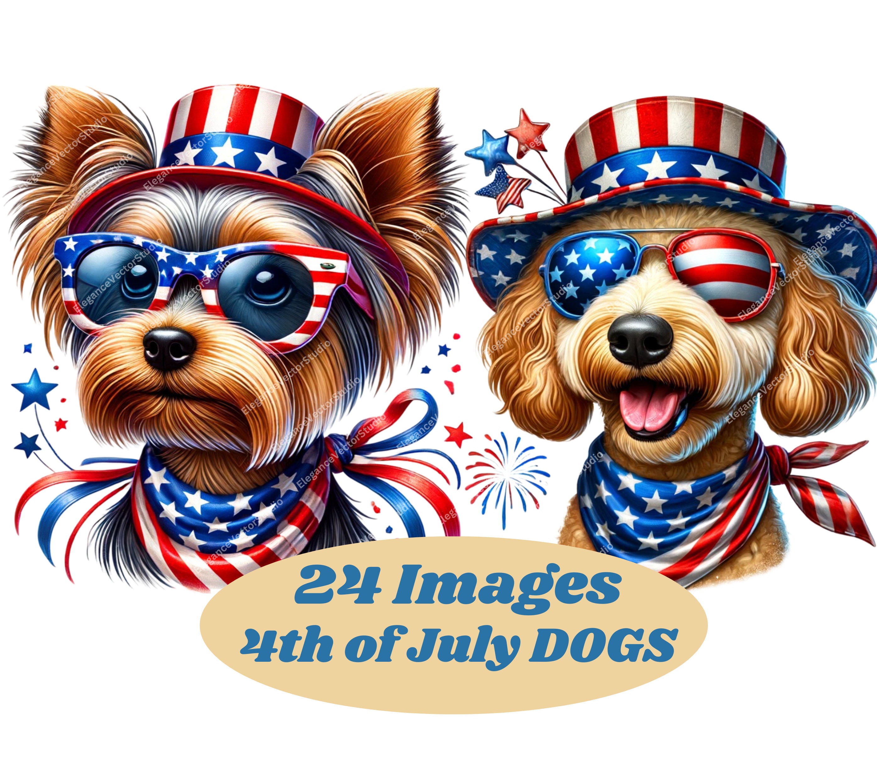Patriotic Dog USA Clipart Bundle, American Patriotic Dog Clipart, 4th ...