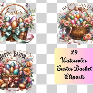 Watercolor Easter Basket Clipart, Easter Clipart Set, Watercolor Easter ...
