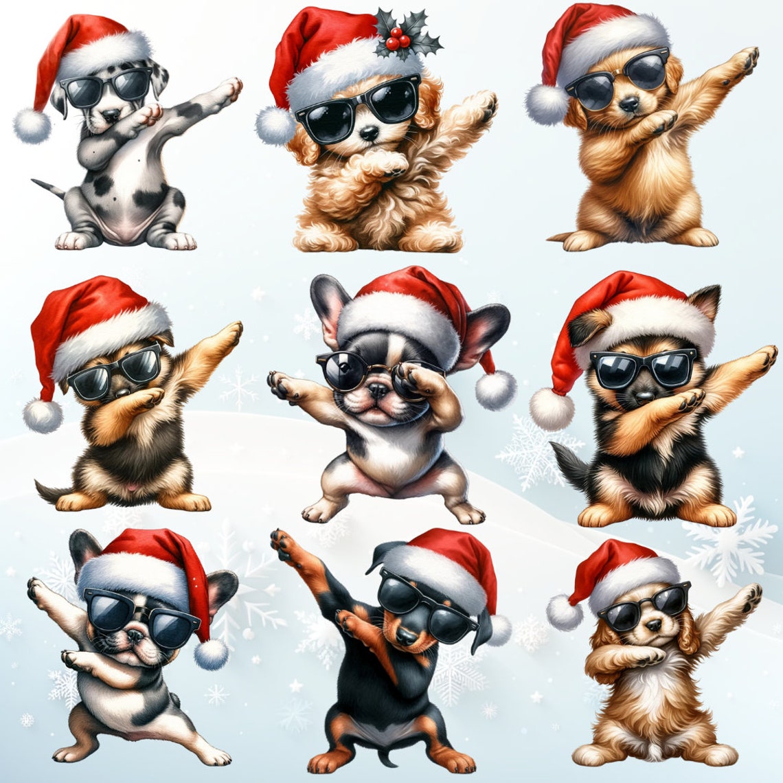 Watercolor Christmas Dog Clipart Bundle, Santa Hat Dog Clipart, Merry ...