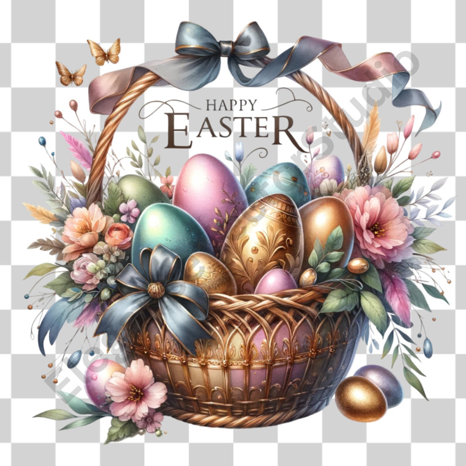 Watercolor Easter Basket Clipart, Easter Clipart Set, Watercolor Easter ...