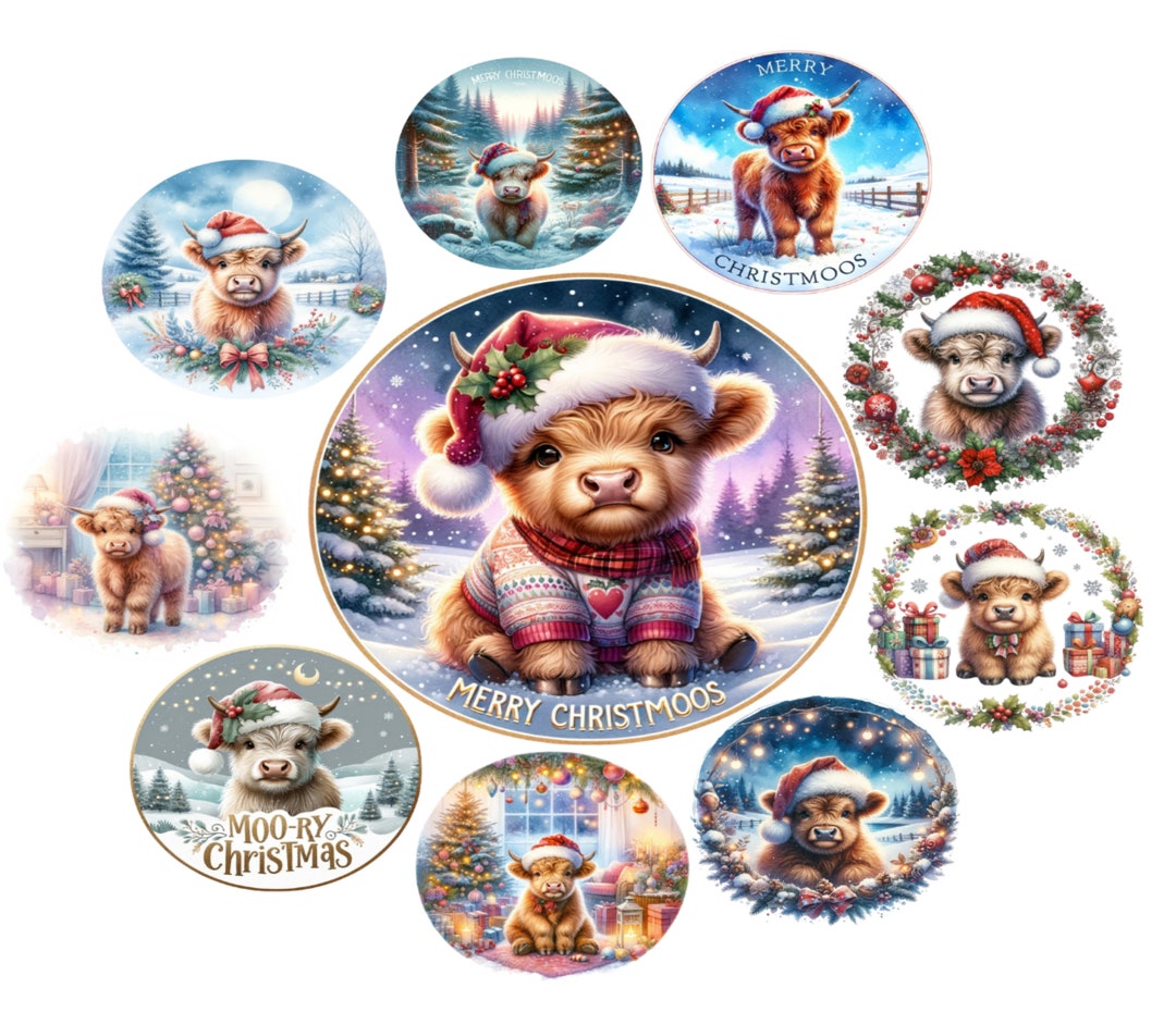 Watercolor Highland Cow Christmas Clipart Bundle (PNG, SVG Instant ...