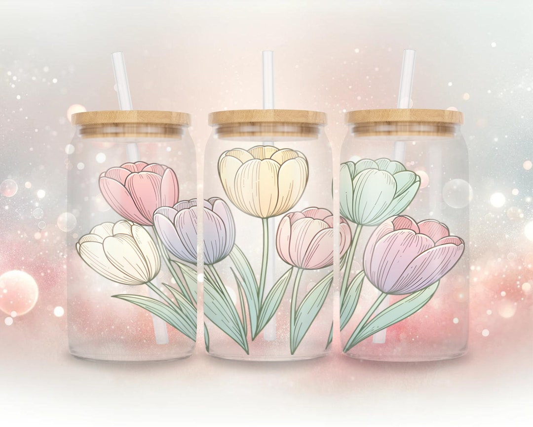 Tulips • 16oz Glass Can Sublimation File, Digital Download, Commercial ...