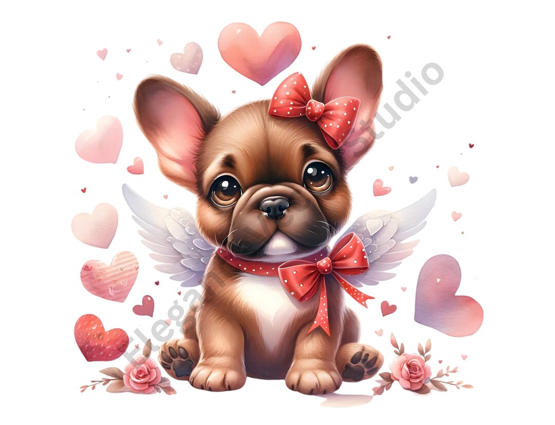 Valentine French Bulldog Clipart, Set of 41 Images, Valentines Day ...
