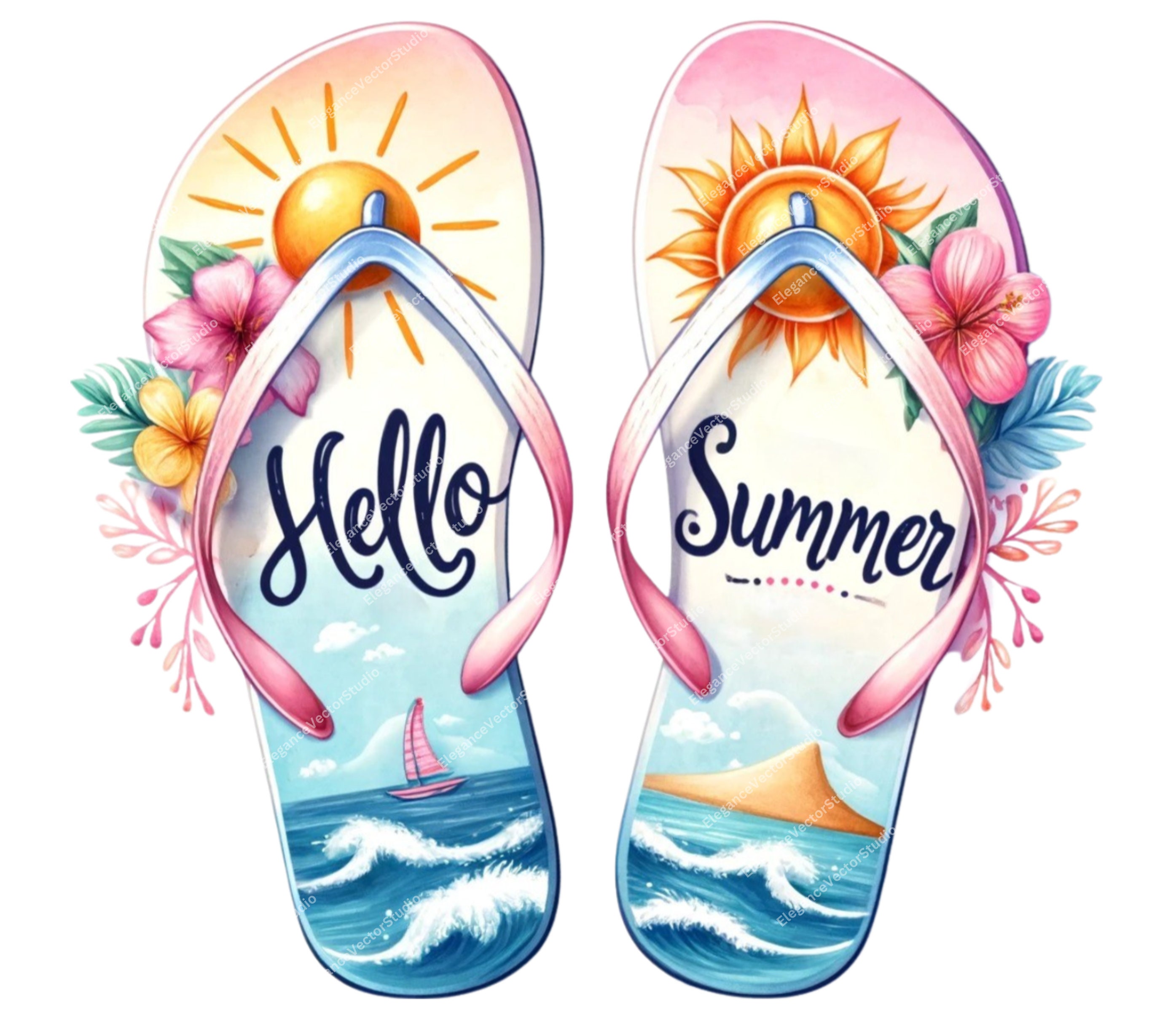 Summer Flip Flops Clipart Bundle: Beach Shoes PNG Graphics (digital ...